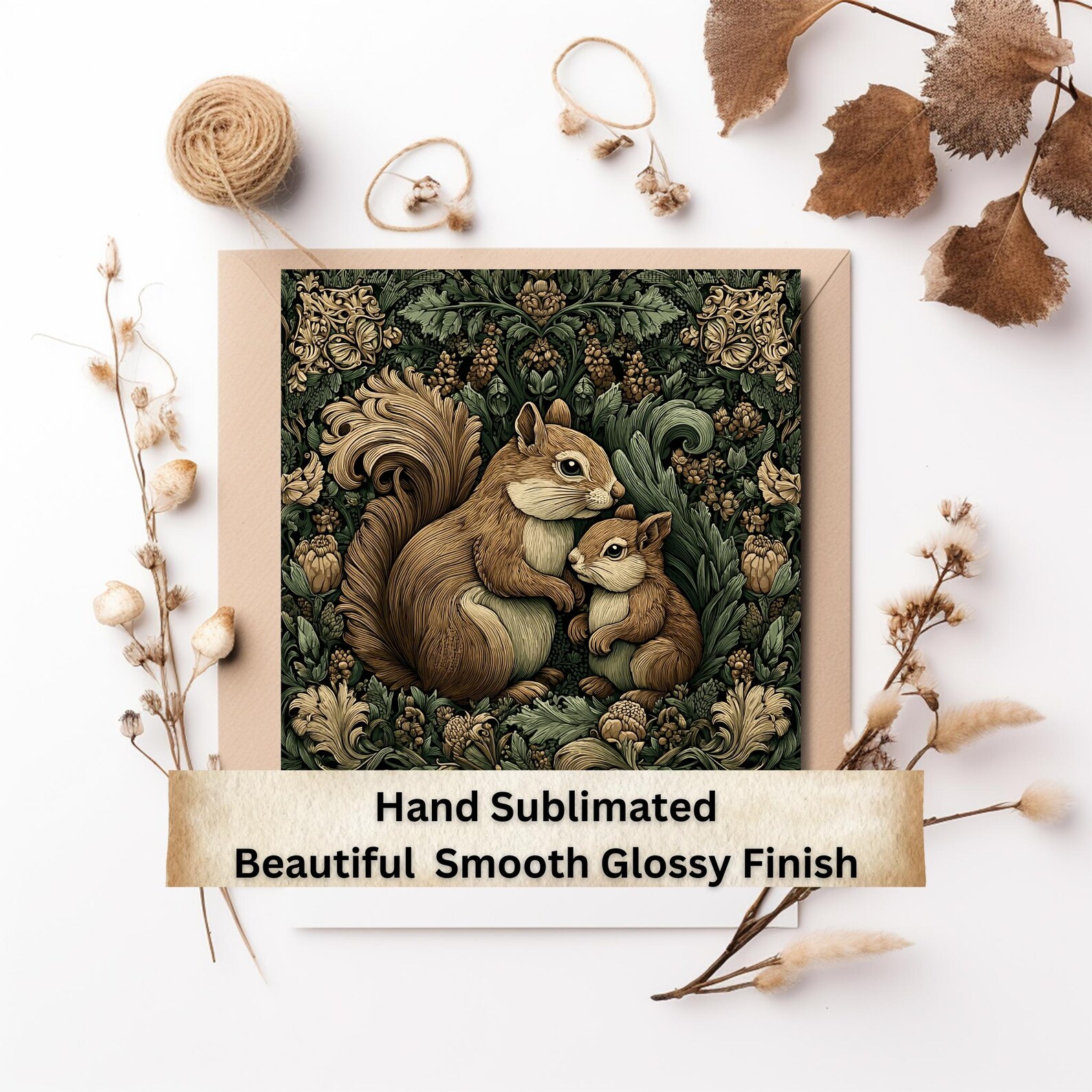 Squirrel Hand Sublimated Ceramic Tile Art, William Morris Style, Mother ...
