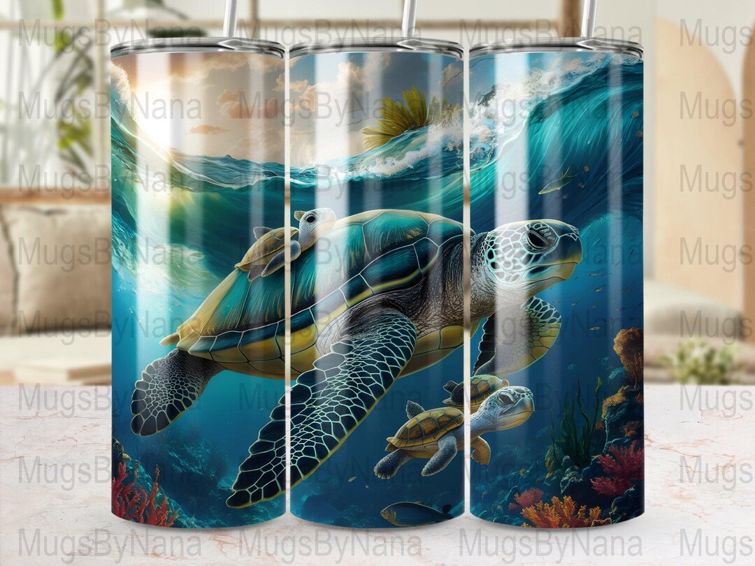 Sea Turtle Tumbler Wrap Ocean Art, Underwater Marine Life Art, Sea ...