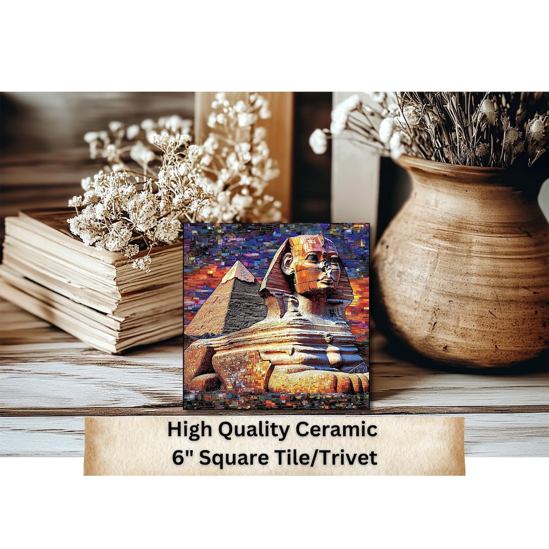 Vintage Mosaic Sphinx Pyramid of Giza Ceramic Tile Art, Hand Sublimated ...