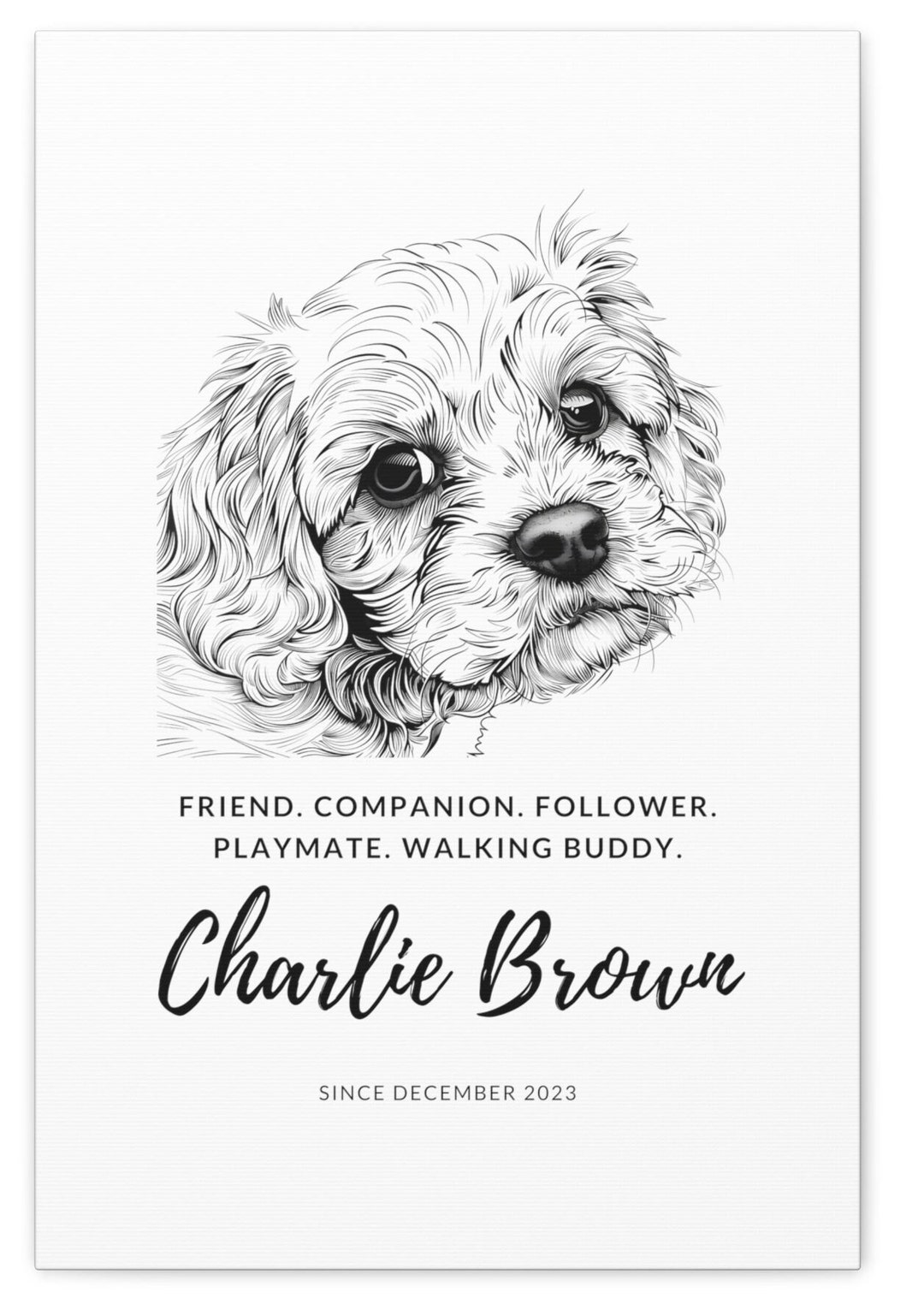 Cavapoo Puppy Highly Detailed Line Art Canvas Gallery Wraps 3 Different ...