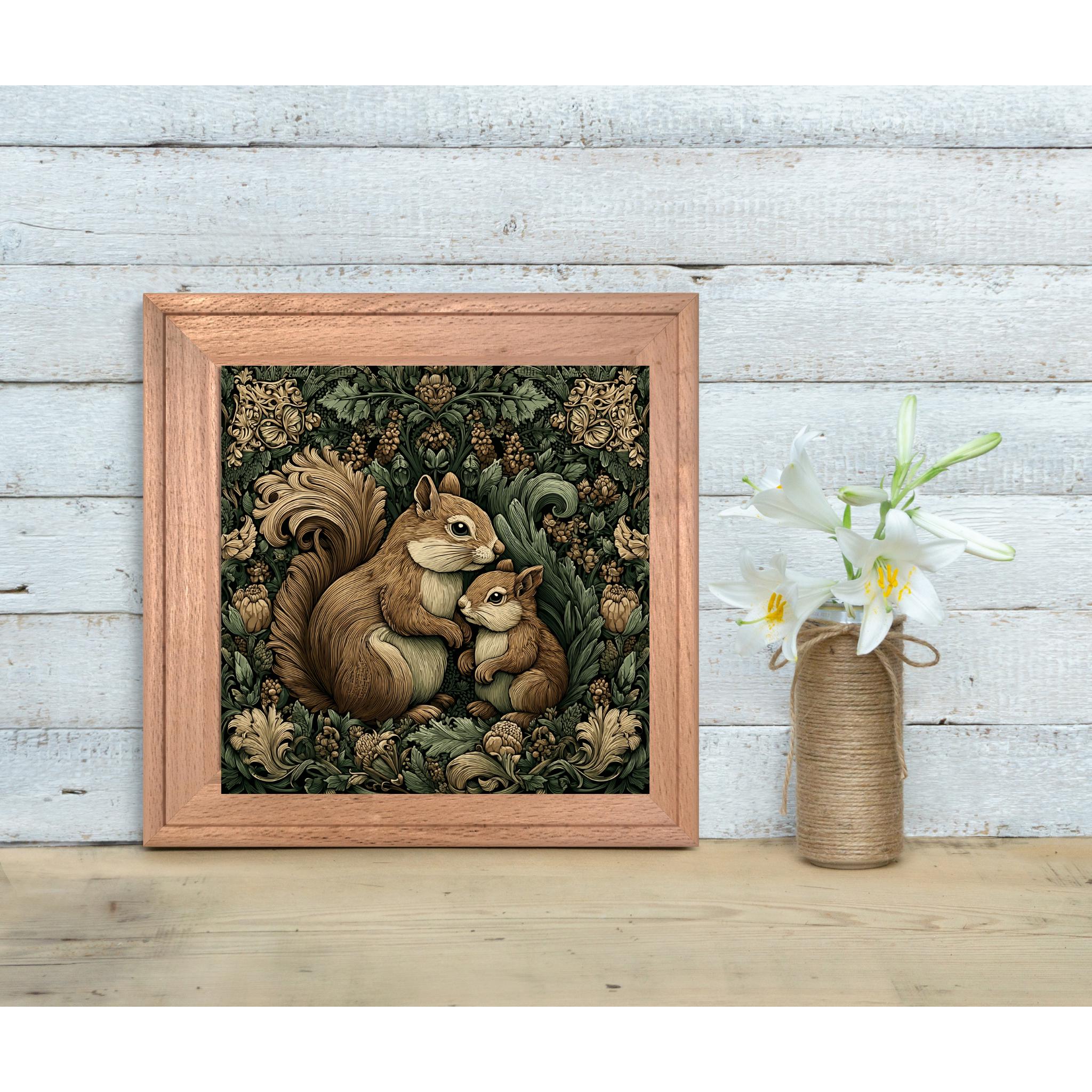 Squirrel Hand Sublimated Ceramic Tile Art, William Morris Style, Mother ...