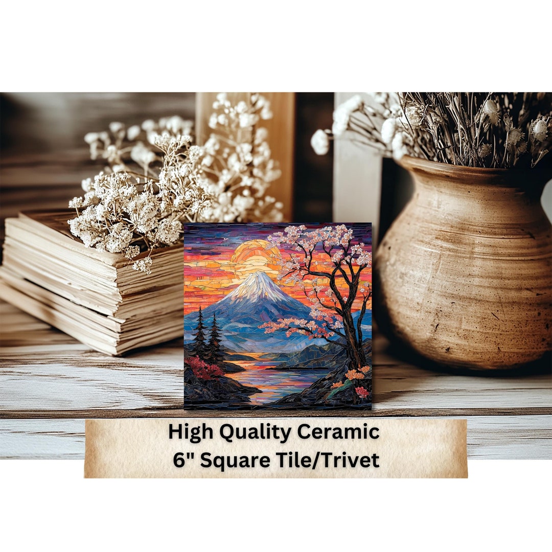 Vintage Mosaic Mt. Fuji in Japan Ceramic Tile Art, Hand Sublimated 6 ...
