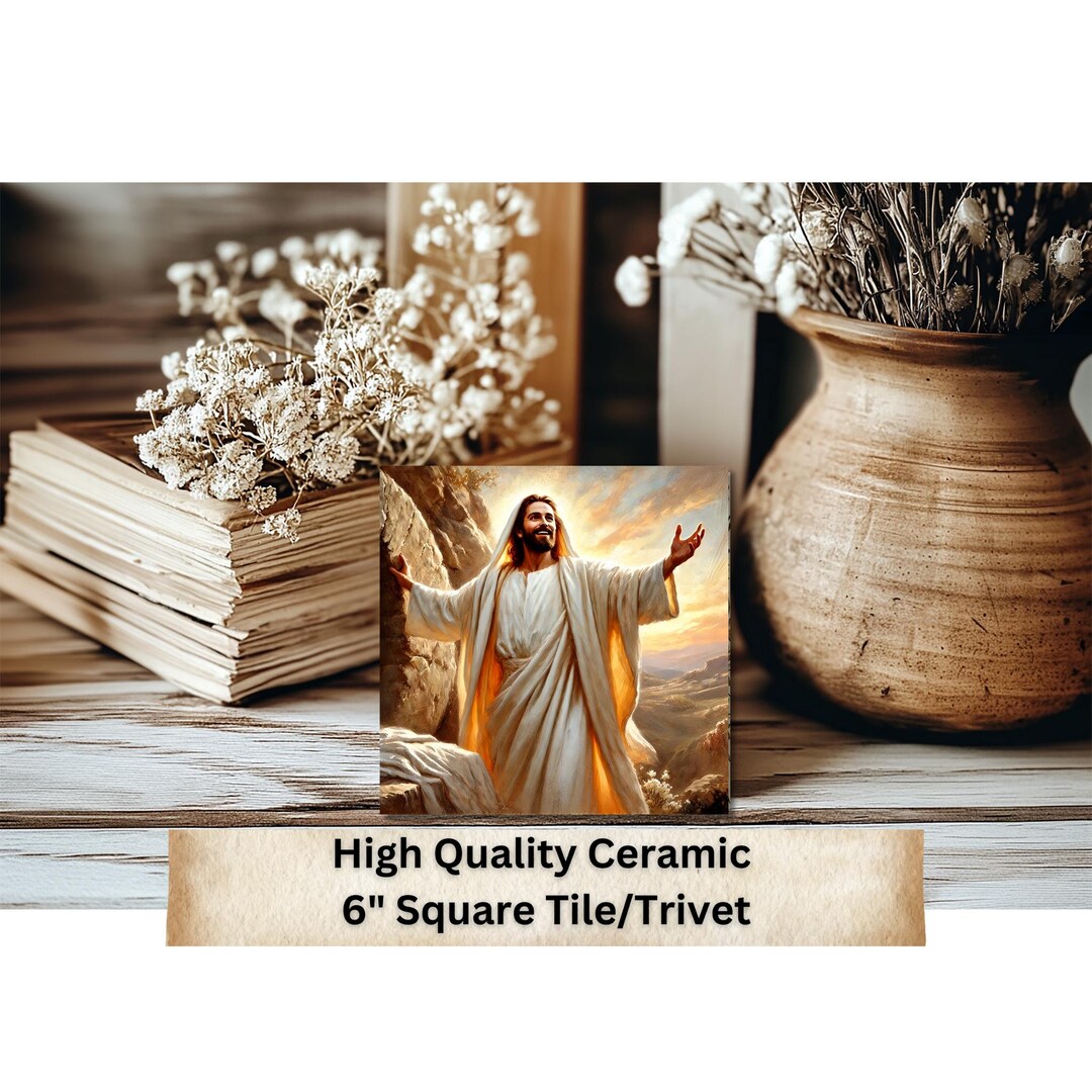 Easter Resurrection Jesus Ceramic Tile Art, Hand Sublimated 6" Square ...