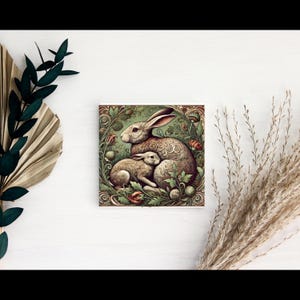 Vintage Rabbit Ceramic Tile Art, Hand Sublimated 6" Square, Trivet ...