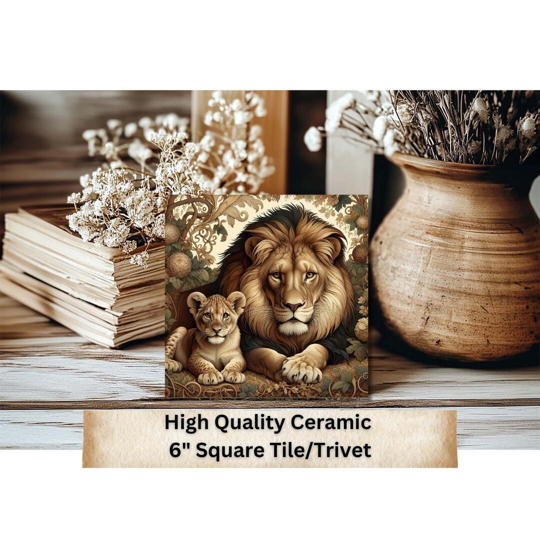 Vintage Stunning Lion Ceramic Tile Art, Hand Sublimated 6" Square ...