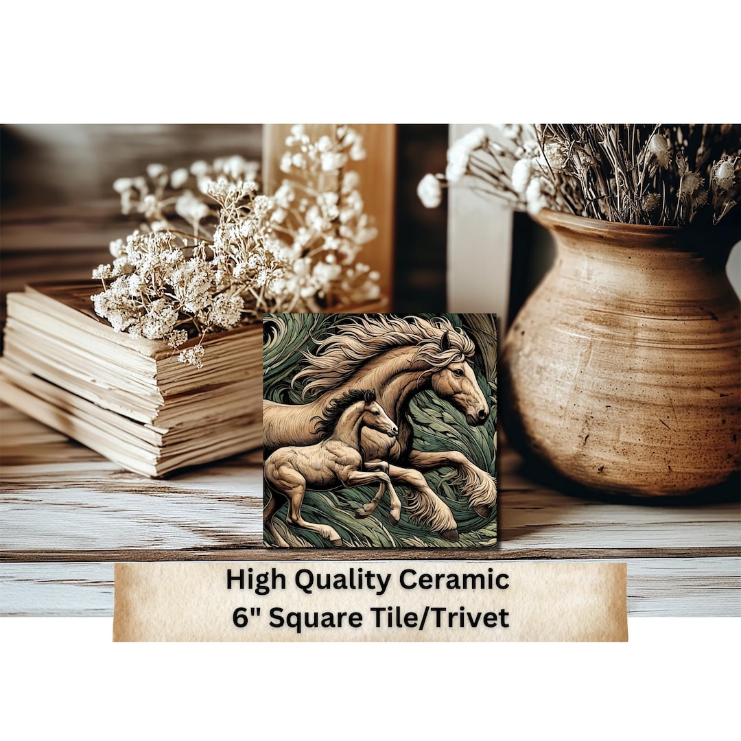 Vintage Horse and Colt Ceramic Tile Art, William Morris Inspired, Mare ...