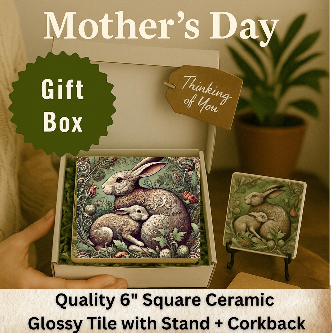 Gift Collection Set Ceramic Glossy Tile, Vintage Rabbit Baby,hand ...