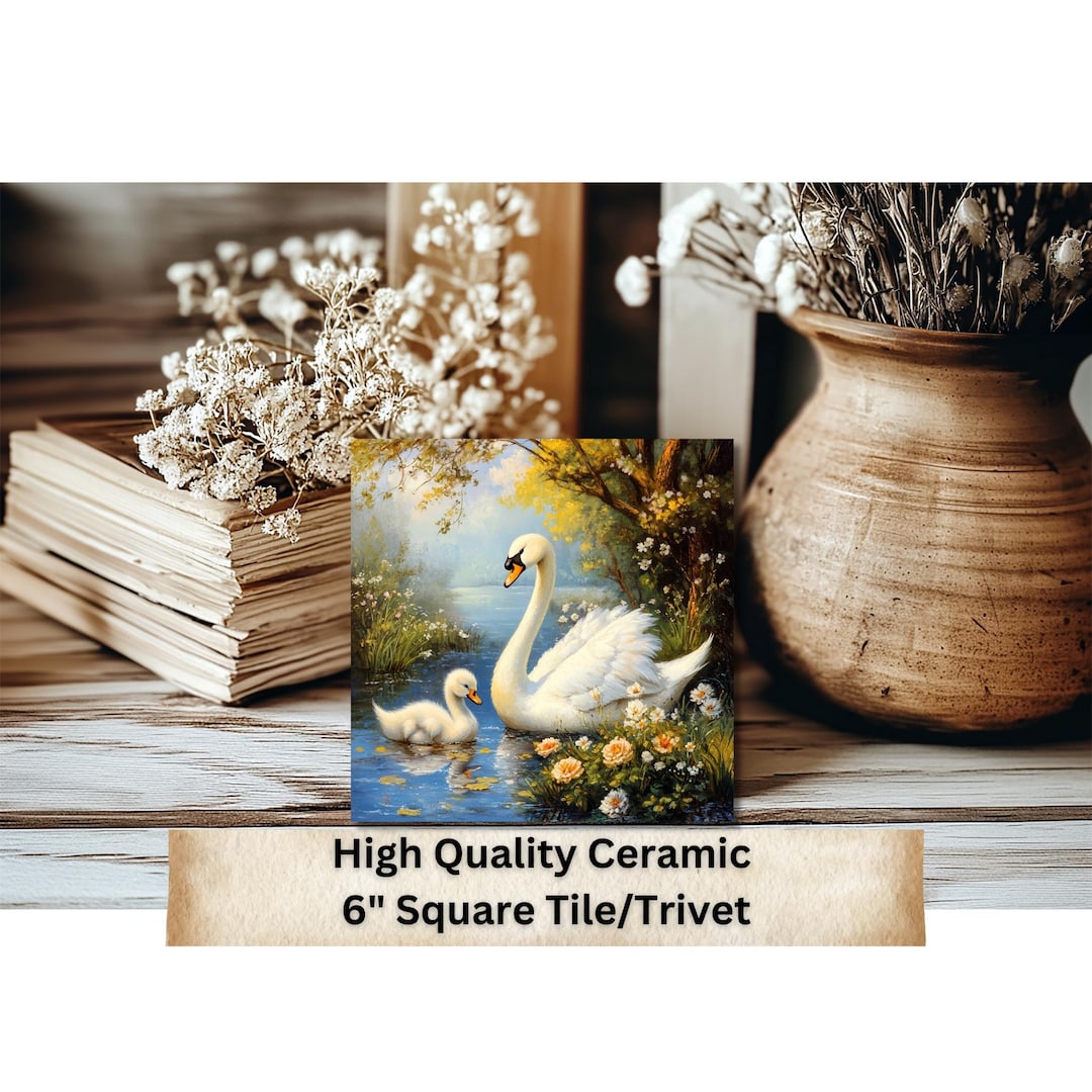 Vintage Swan Ceramic Tile Art, Hand Sublimated 6" Square, Trivet, Mom ...