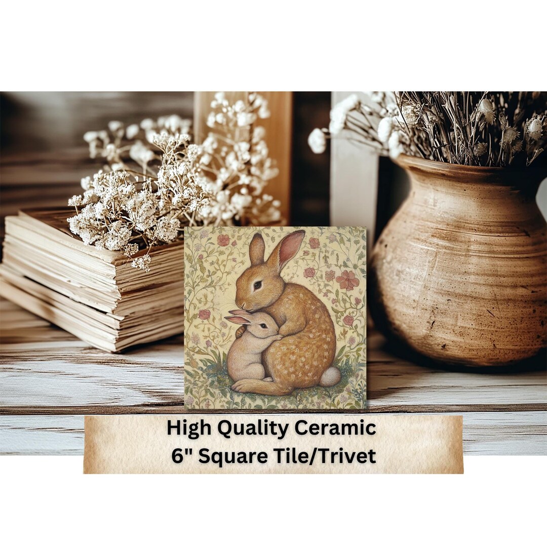 Vintage Rabbit Ceramic Tile Art, Hand Sublimated 6" Square, Trivet ...
