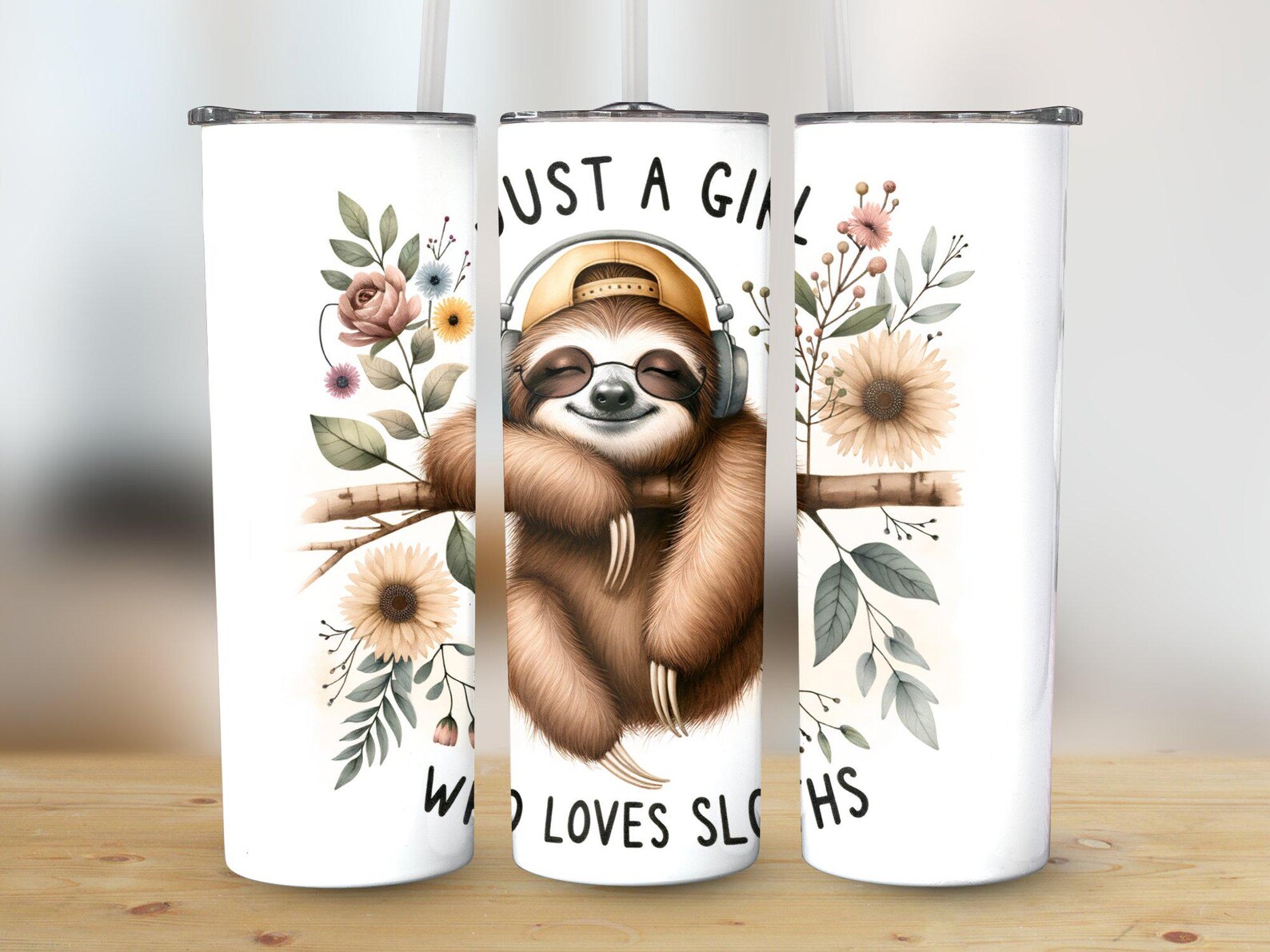 Cute Sloth Girl Digital Tumbler Wrap Download, Sloth Lover Wall Art ...