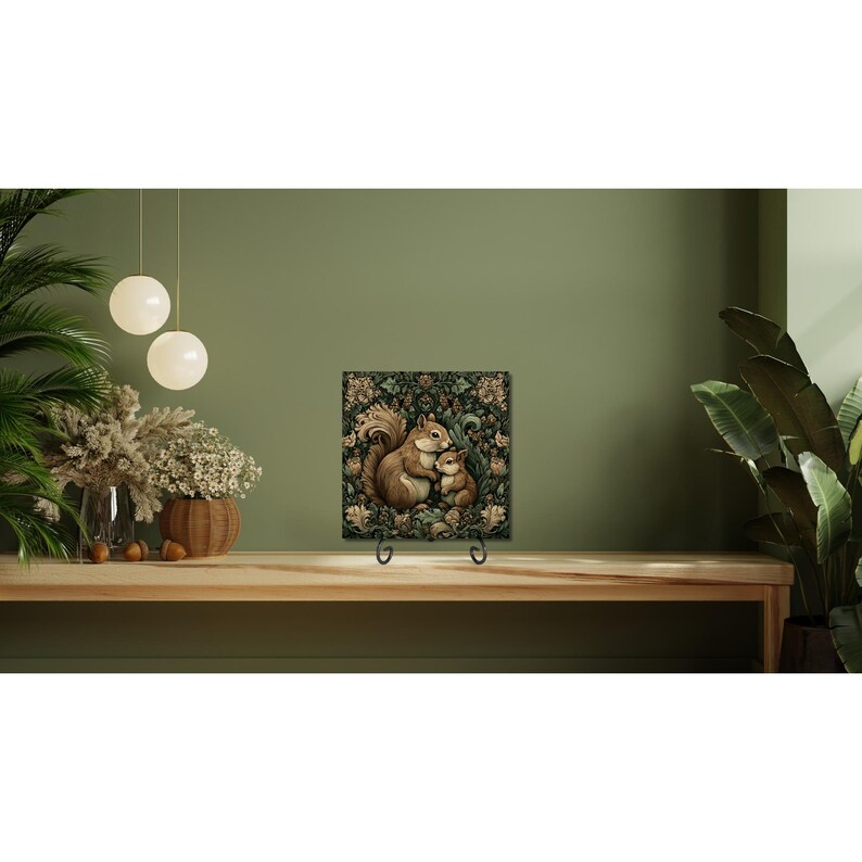 Squirrel Hand Sublimated Ceramic Tile Art, William Morris Style, Mother ...