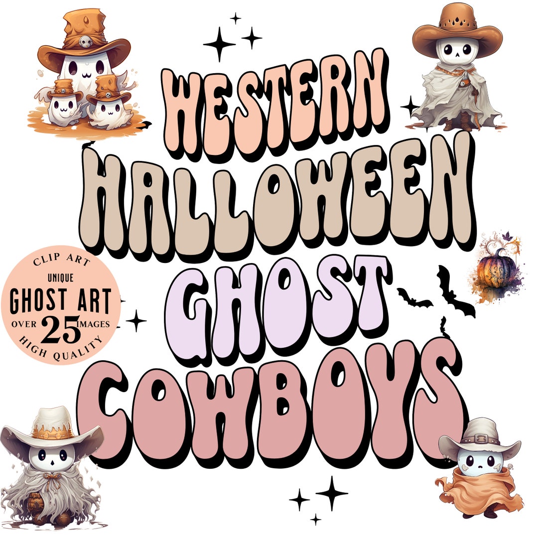 Digital Images Halloween Western Cowboy Ghosts Retro Clipart, Adorable ...