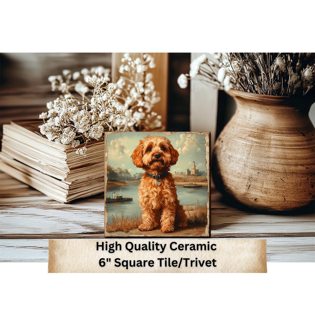 Vintage Cavapoo Cavadoodle Ceramic Tile Art, Hand Sublimated 6" Square ...