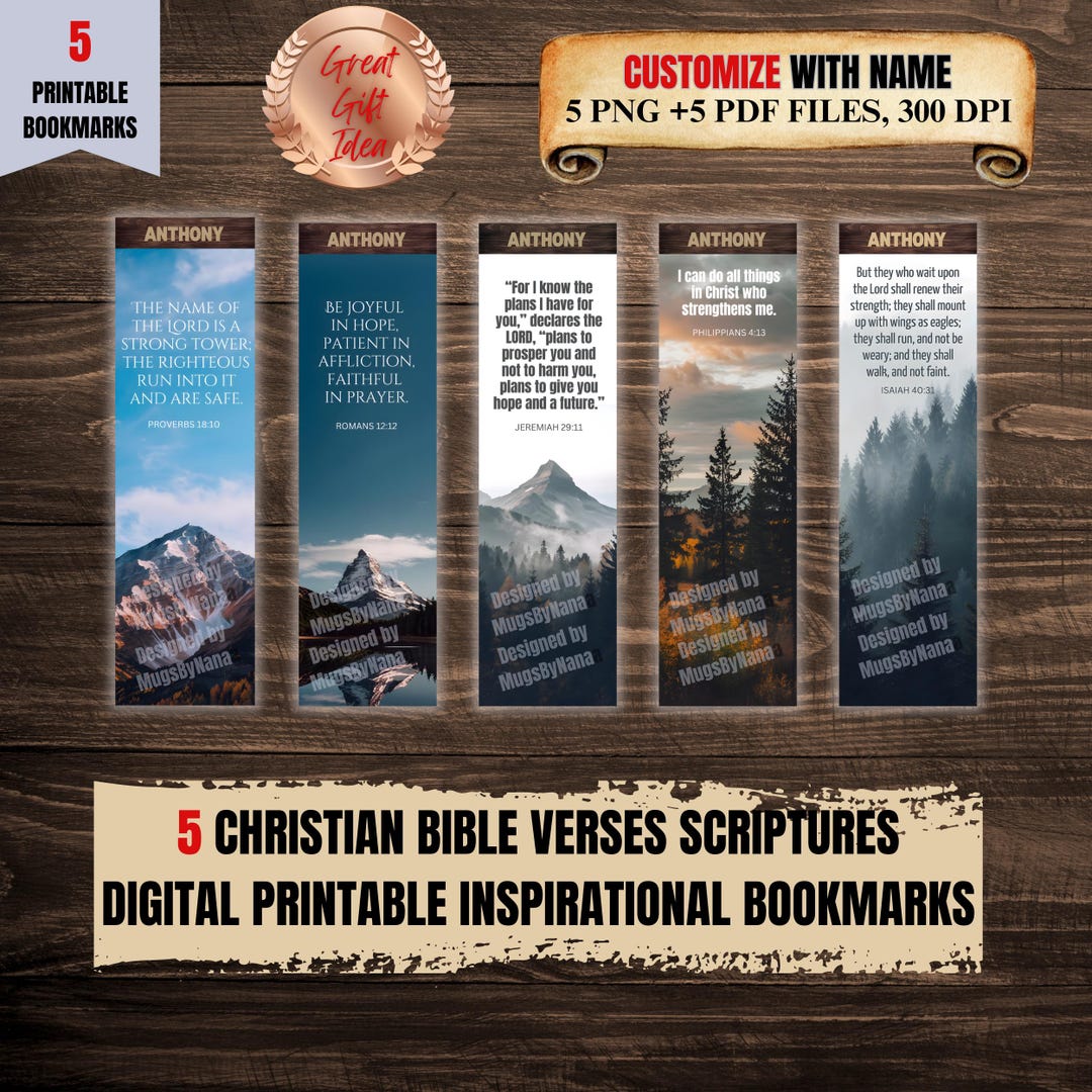 Printable Christian Inspirational Bookmarks, Customize Personalize, 5 ...