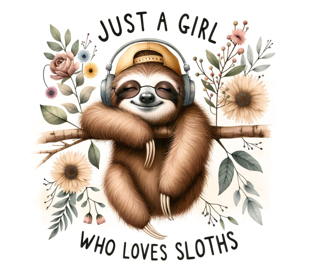 Cute Sloth Girl Digital Tumbler Wrap Download, Sloth Lover Wall Art ...
