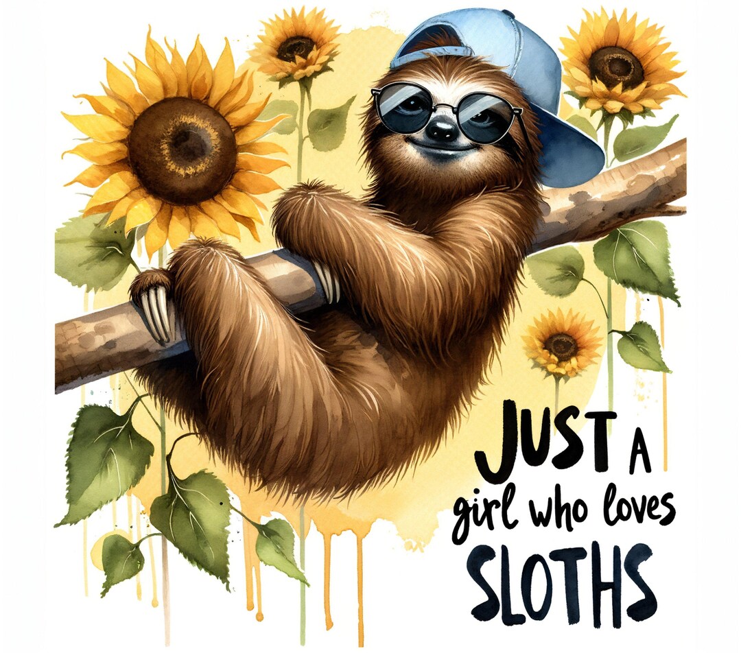 Cute Sloth With Sunflowers Digital PNG Tumbler Wrap, Just a Girl Who ...