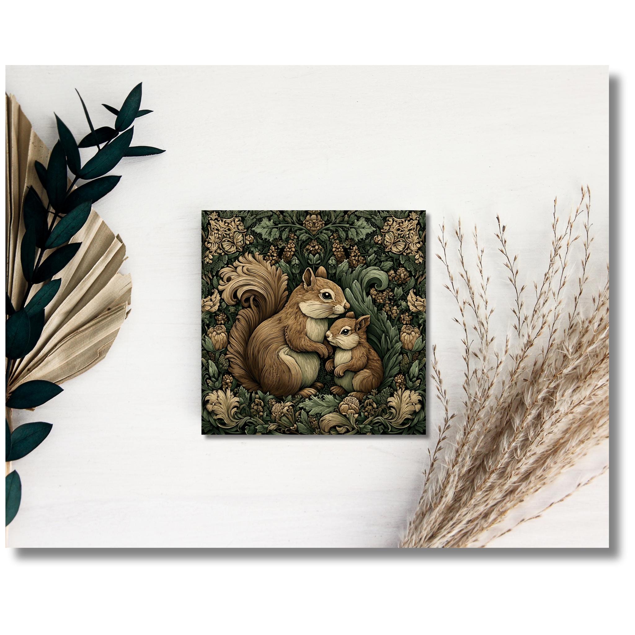 Squirrel Hand Sublimated Ceramic Tile Art, William Morris Style, Mother ...