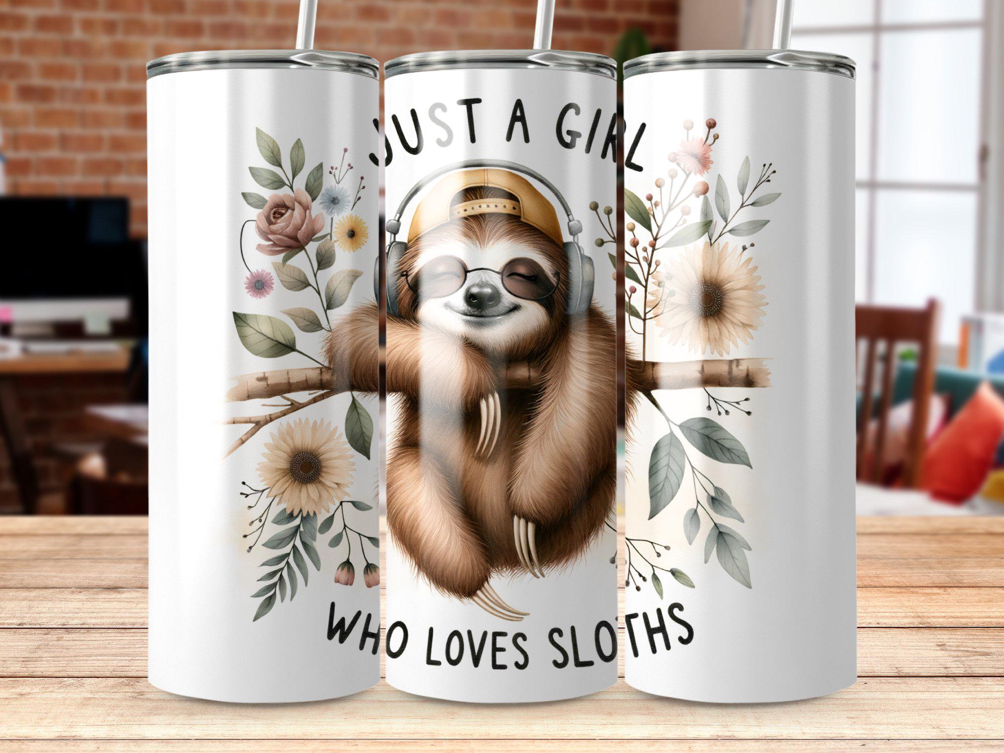 Cute Sloth Girl Digital Tumbler Wrap Download, Sloth Lover Wall Art ...