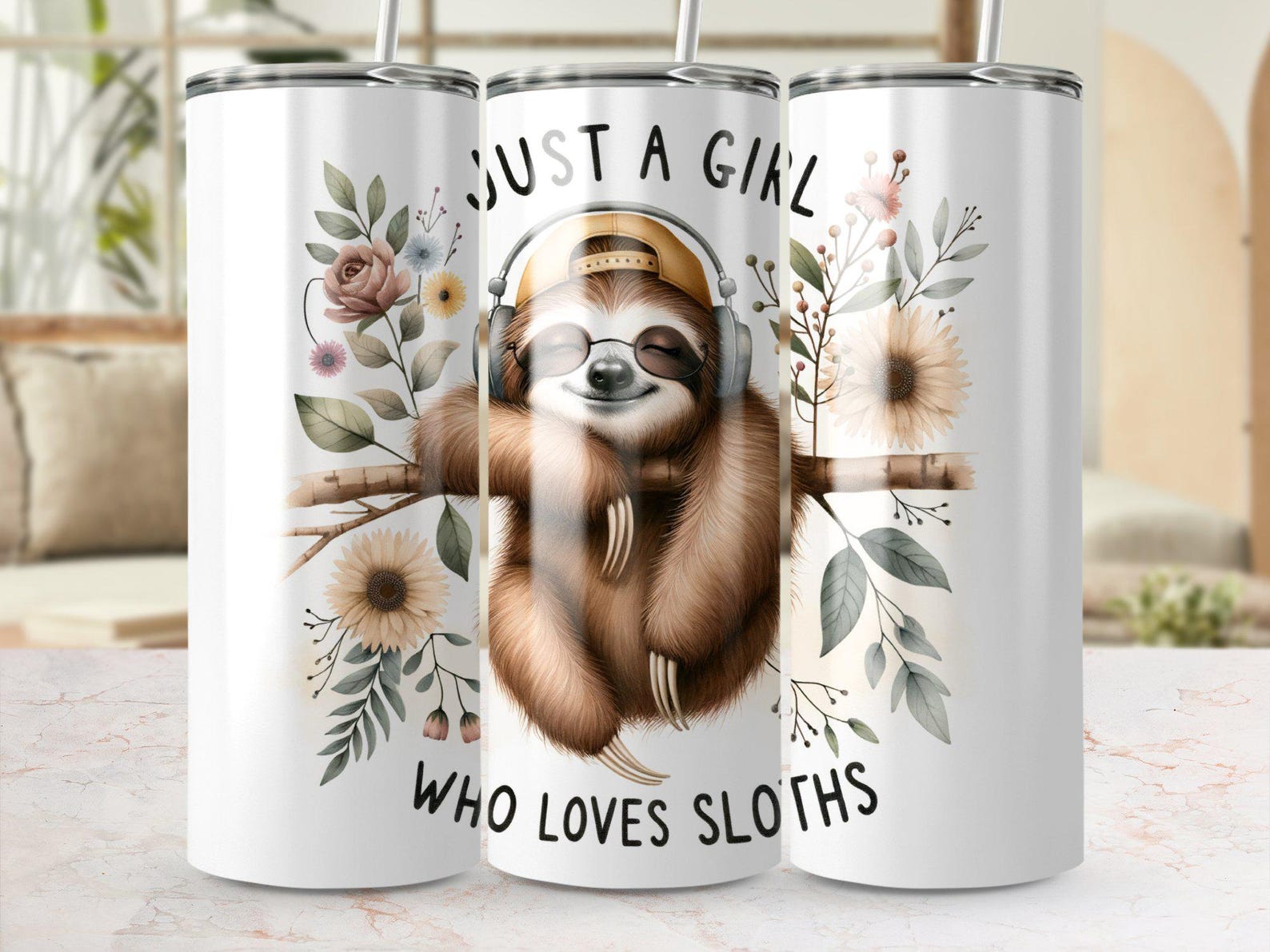Cute Sloth Girl Digital Tumbler Wrap Download, Sloth Lover Wall Art ...
