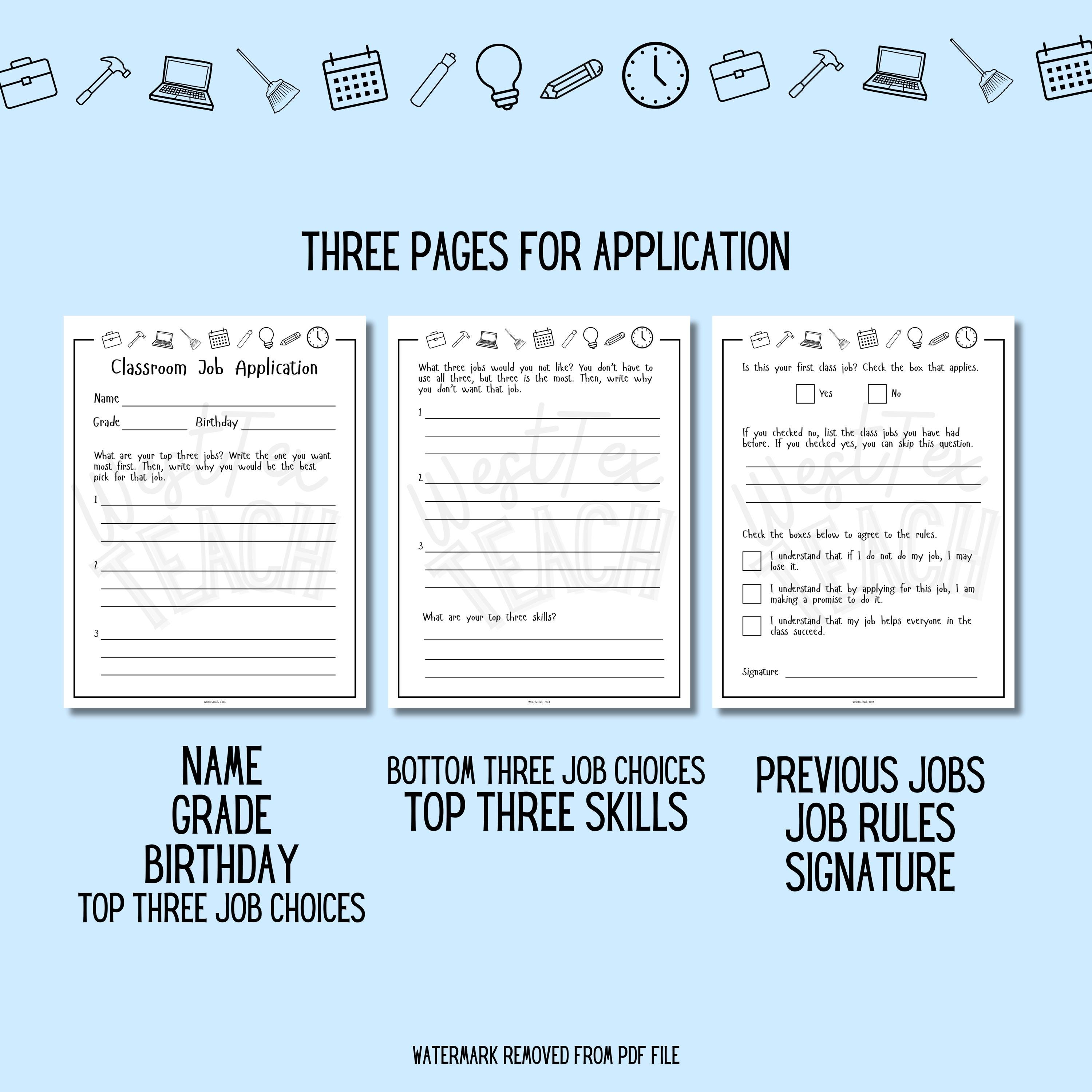 Classroom Job Application - Build Self Confidence, Apply Life Skills ...