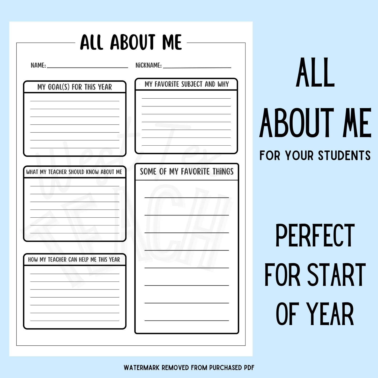 All About Me Worksheet for Older Students – Back to School Activity ...