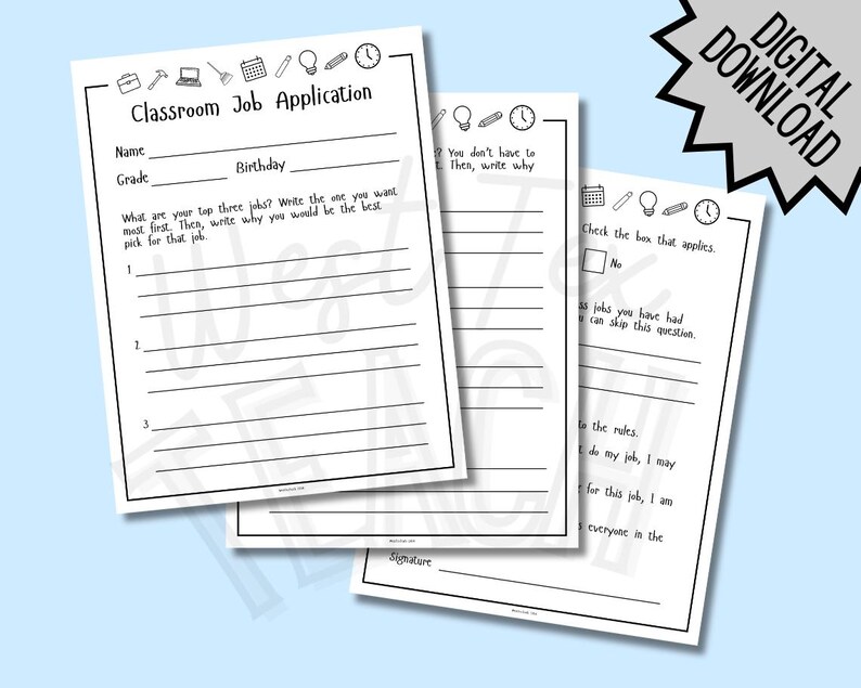 Classroom Job Application - Build Self Confidence, Apply Life Skills ...