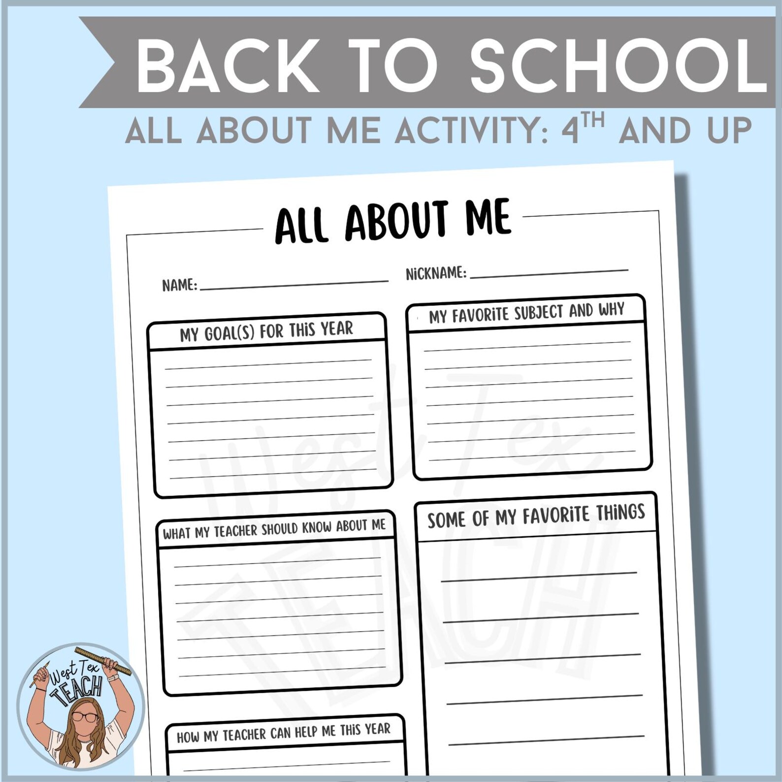 All About Me Worksheet for Older Students – Back to School Activity ...