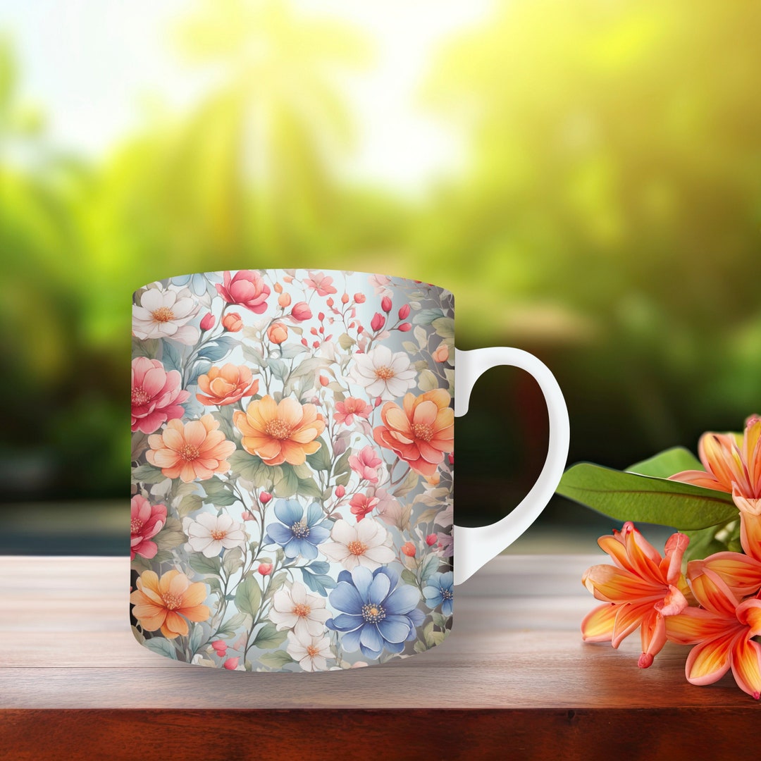 Unique Floral Design Mug, Nature Lovers Mug, Mug Floral Pattern, Mug ...