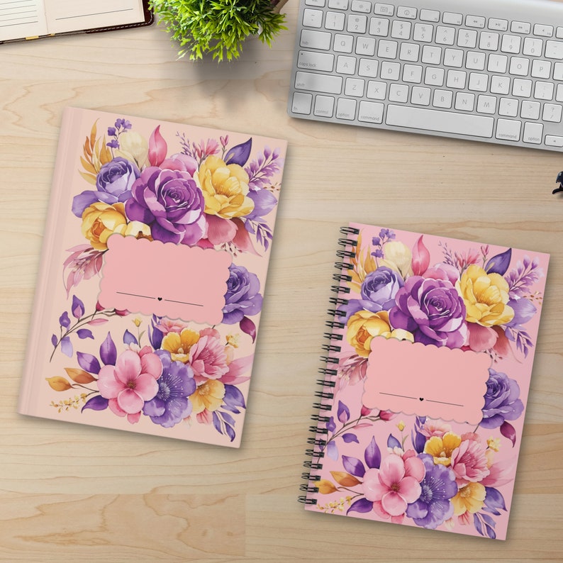 Personalized Hardcover and Spiral Floral Journal, Custom Flower Design ...