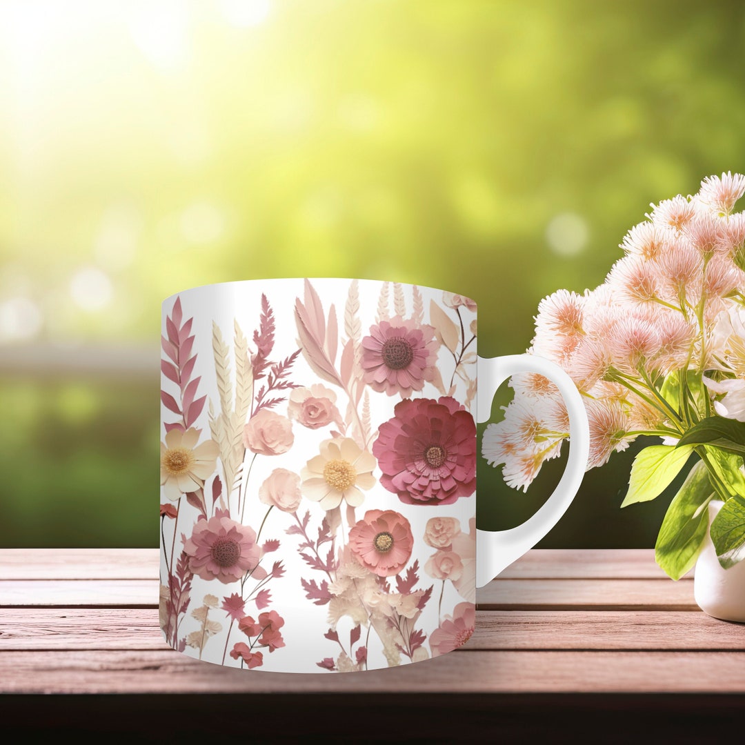 Ceramic Mugs With Pressed Wildflowers - Rustic Nature-inspired Floral ...