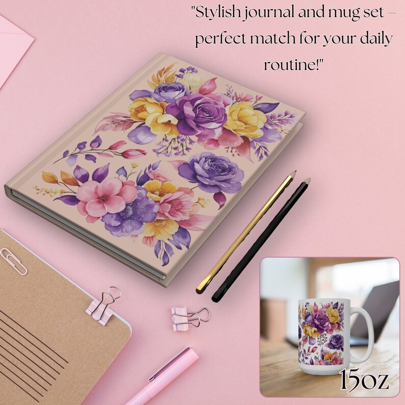 Personalized Hardcover and Spiral Floral Journal, Custom Flower Design ...