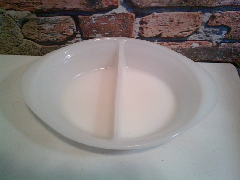 Glasbake RARE Vintage Milk Glass Oval Twin Divided Baking Serving Dish ...