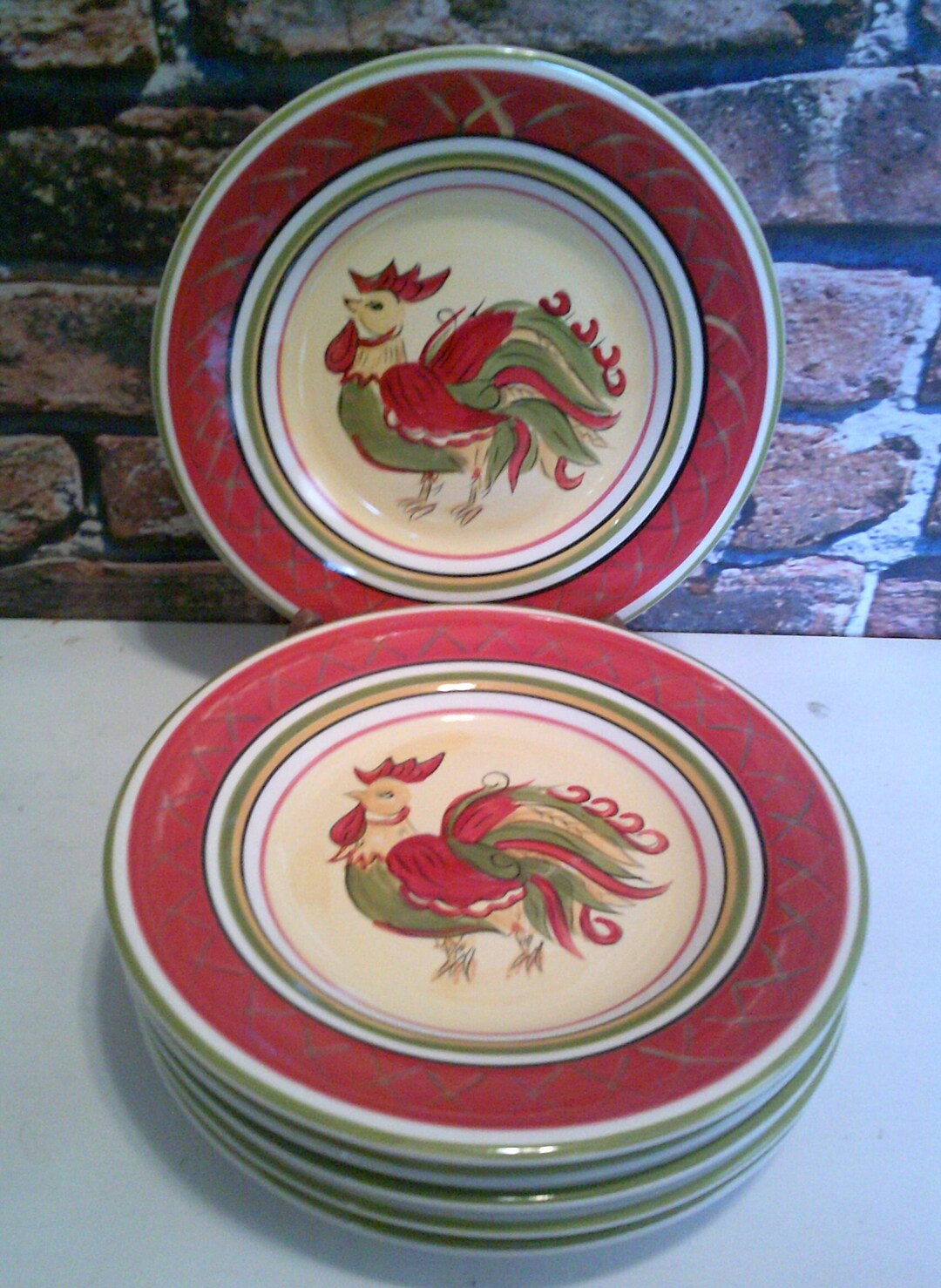 Hand Painted Vintage Rooster Ceramic Salad Appetizer Plates Set of 6 ...
