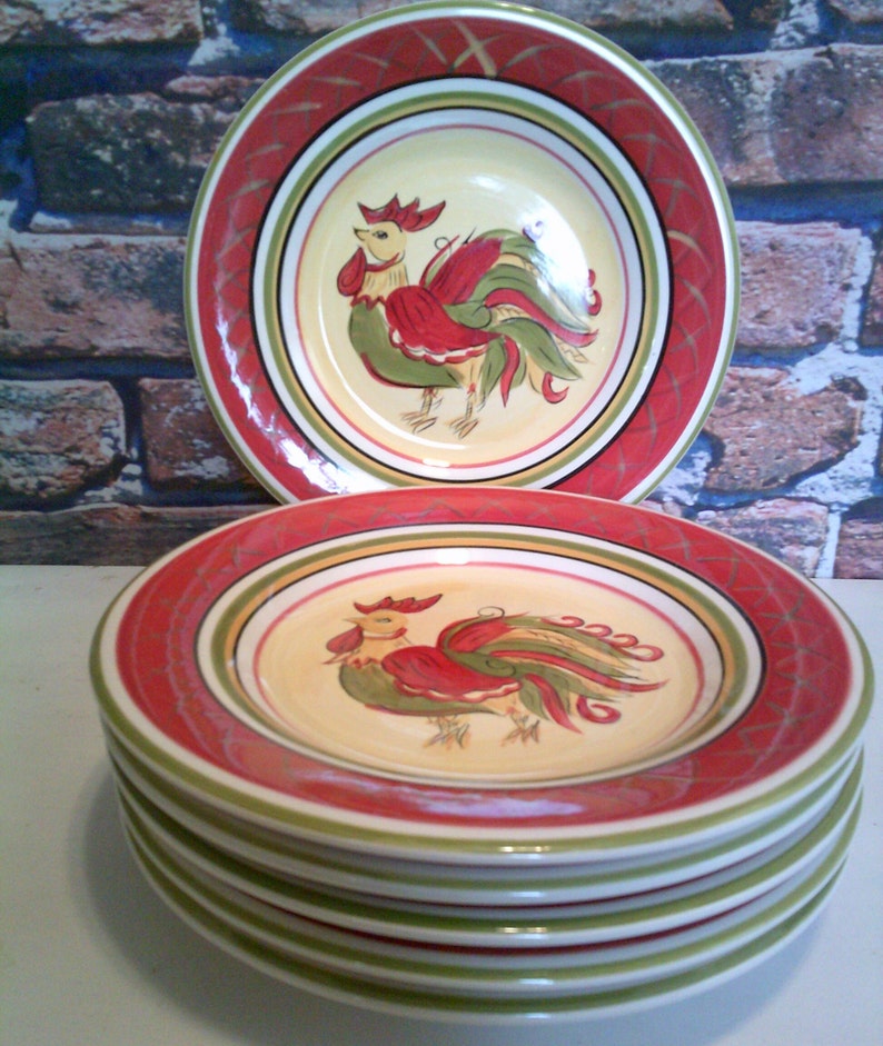 Hand Painted Vintage Rooster Ceramic Salad Appetizer Plates Set of 6 ...