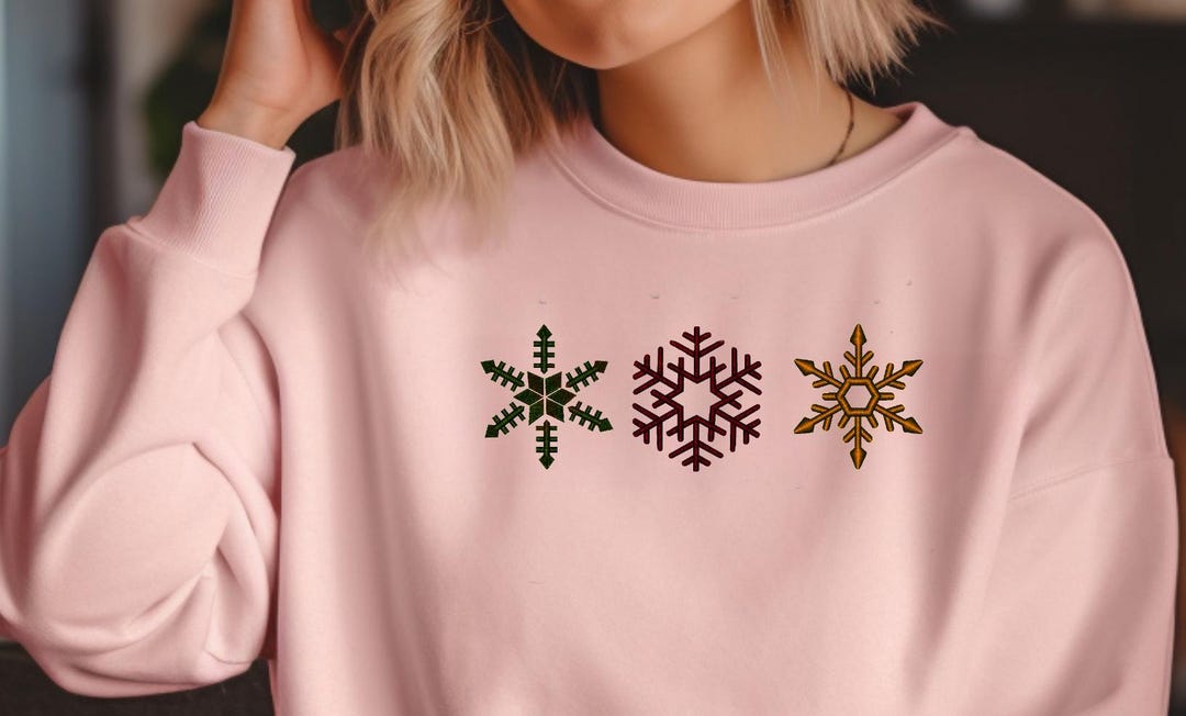 Snowflake Christmas Embroidered Sweatshirt, Embroidery Digitize Sweatshirt, Snowflake Christmas ...