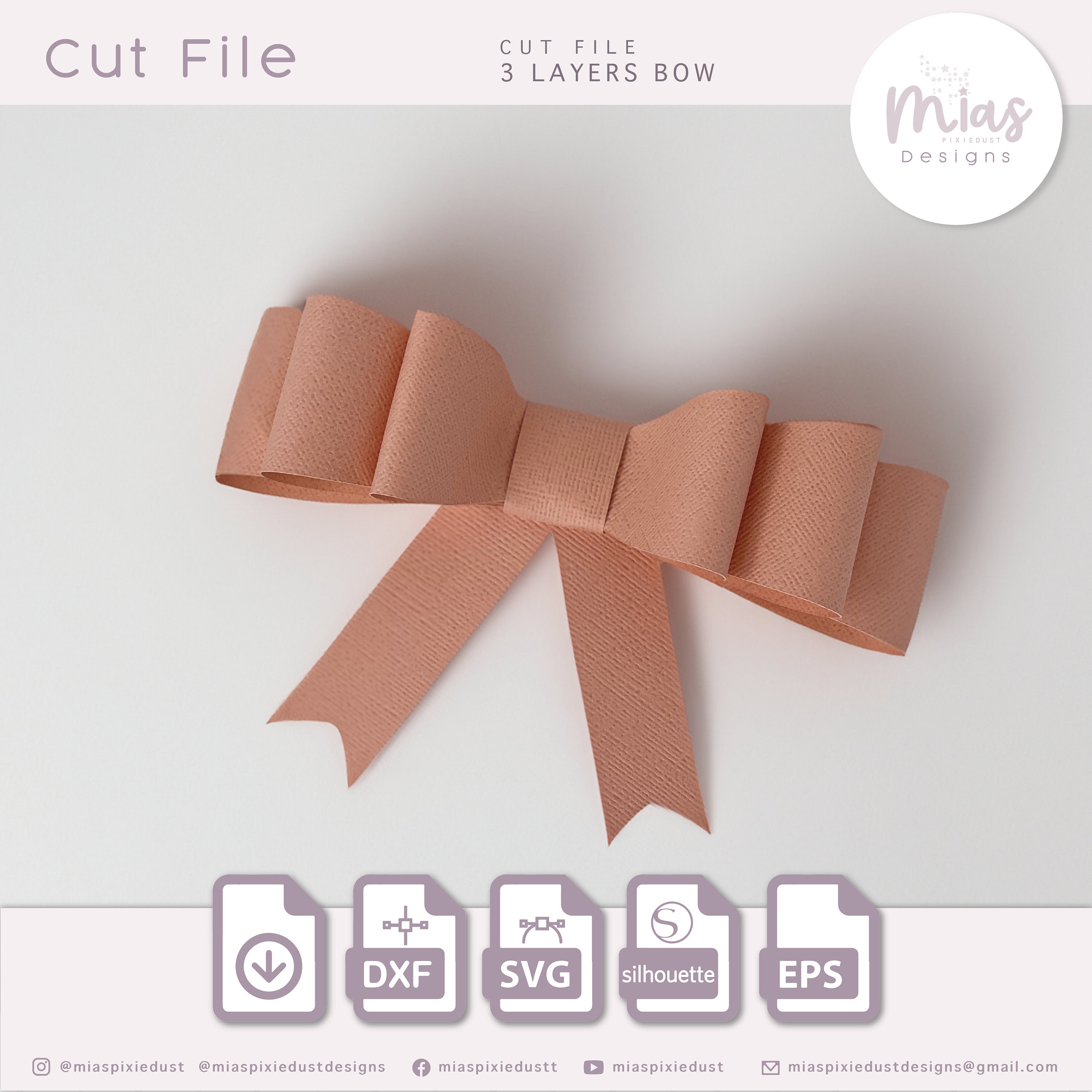 BOW 3 Layers Cut File Bow Template Dxf Svg Eps Bow Template for Cricut Silhouette Bow Coquette ...
