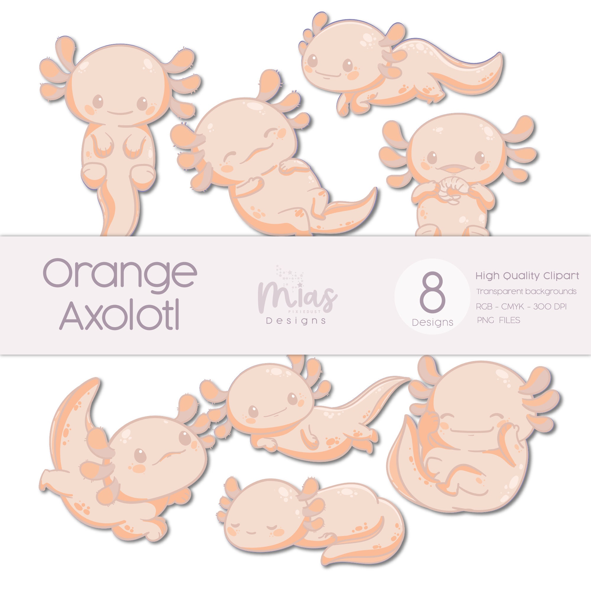 Axolotl Clip Art Cute Axolotl Orange PNG Kawaii Axolotl Image Under the ...
