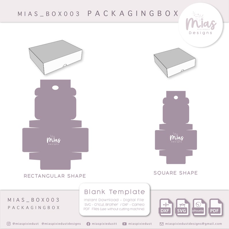 Packaging Box Template Cut File for Small Business Rectangular BOX With ...