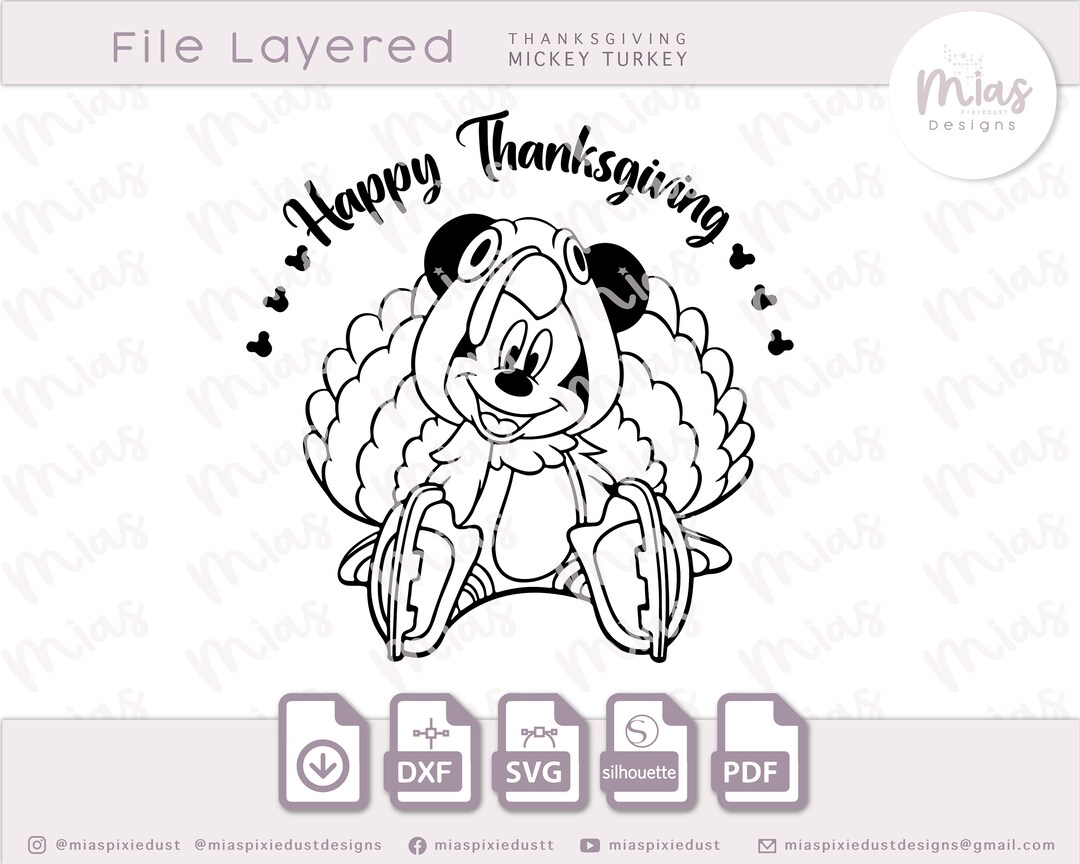 Mickey Turkey SVG Happy Thanksgiving File for Craft Projects Mickey ...