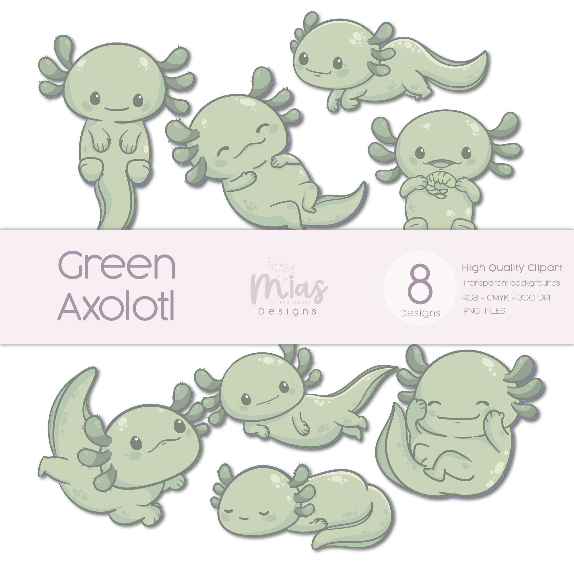 Axolotl Clip Art Cute Axolotl Green PNG Kawaii Axolotl Image Under the ...