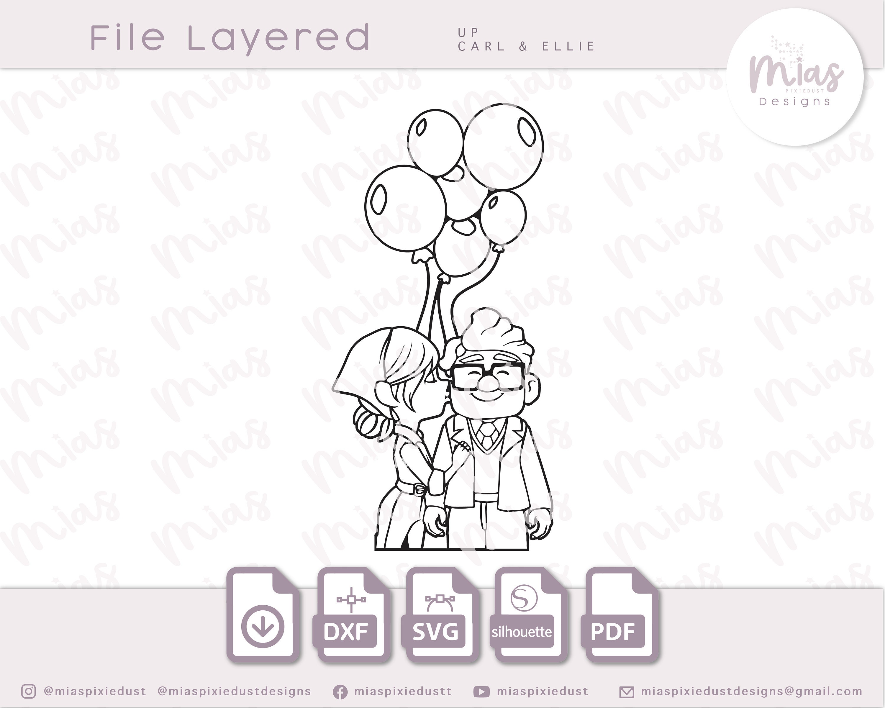 File Layered UP Movie Carl & Ellie Ballons Dxf, Svg, Eps, Pdf Instant ...