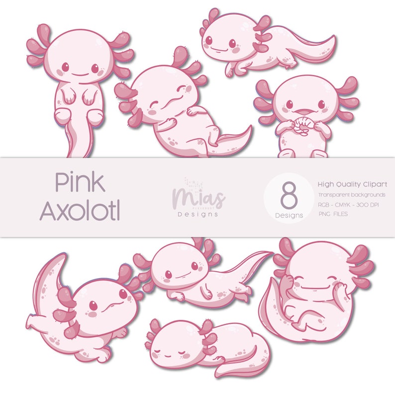 Axolotl Clipart Cute Axolotl Pink PNG Kawaii Axolotl Image Under the ...