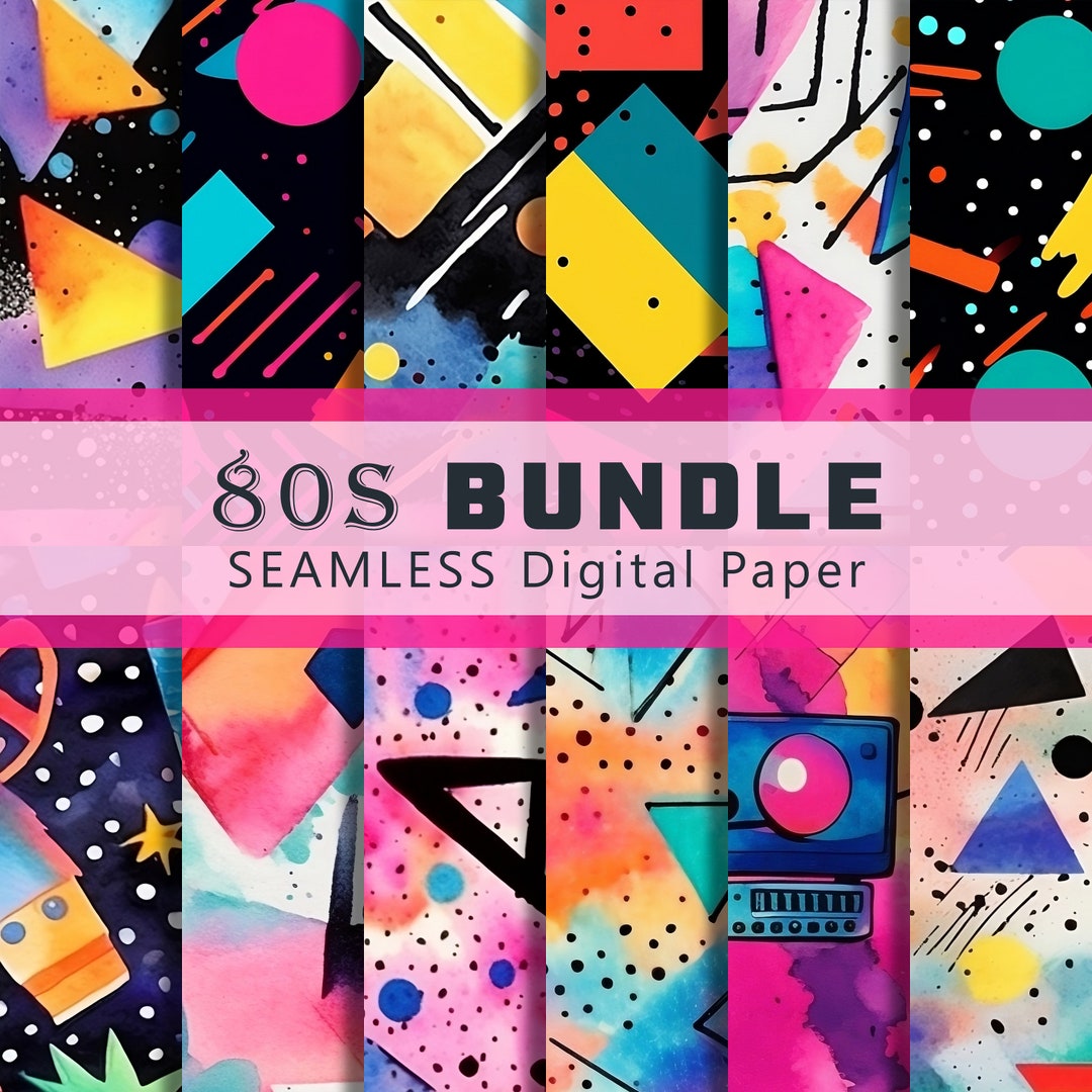 80s Digital Paper - SEAMLESS - 12 Designs - 3600 X 3600 Pixels (37.5 in ...
