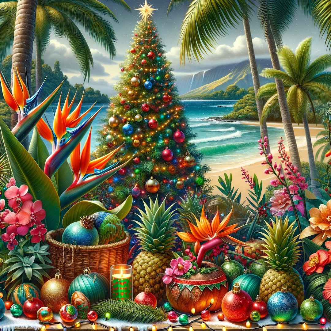 Christmas in Hawai'i 2 - Digital Paper - 1 Design - 3600 X 3600 Pixels ...