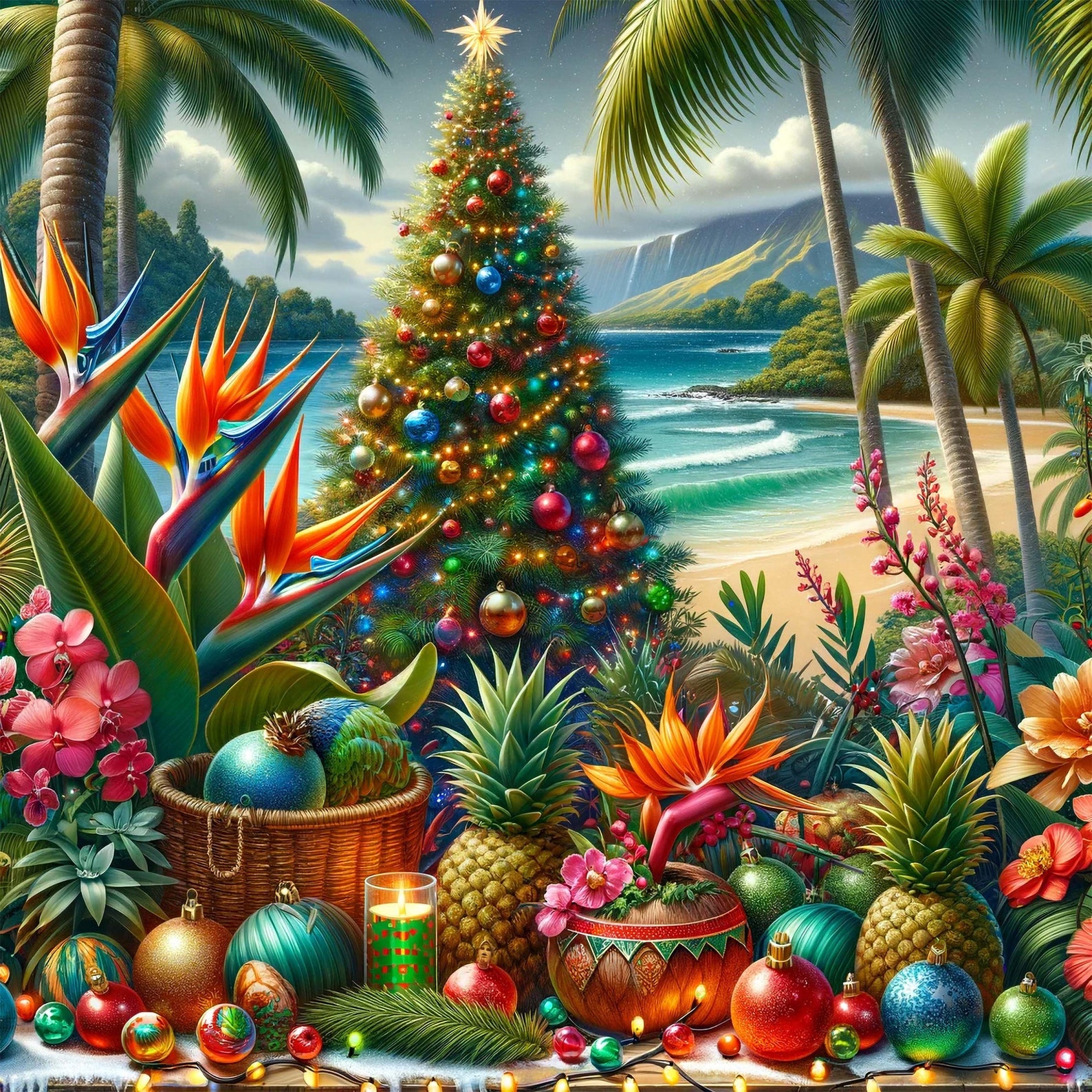 Christmas in Hawai'i 2 - Digital Paper - 1 Design - 3600 X 3600 Pixels ...