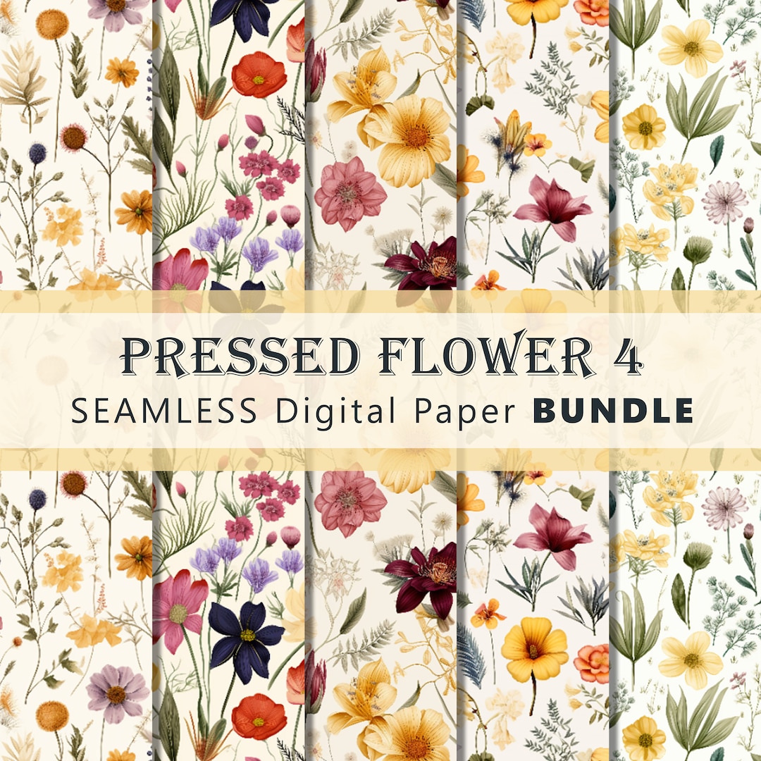 PRESSED FLOWER 4, Digital Paper - SEAMLESS - 5 Designs - 3600 X 3600 ...