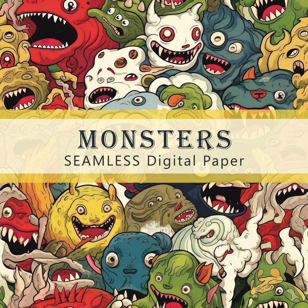 Monsters #2, SEAMLESS Patterns - Digital Paper - 1 Design - 3600 X 3600 ...