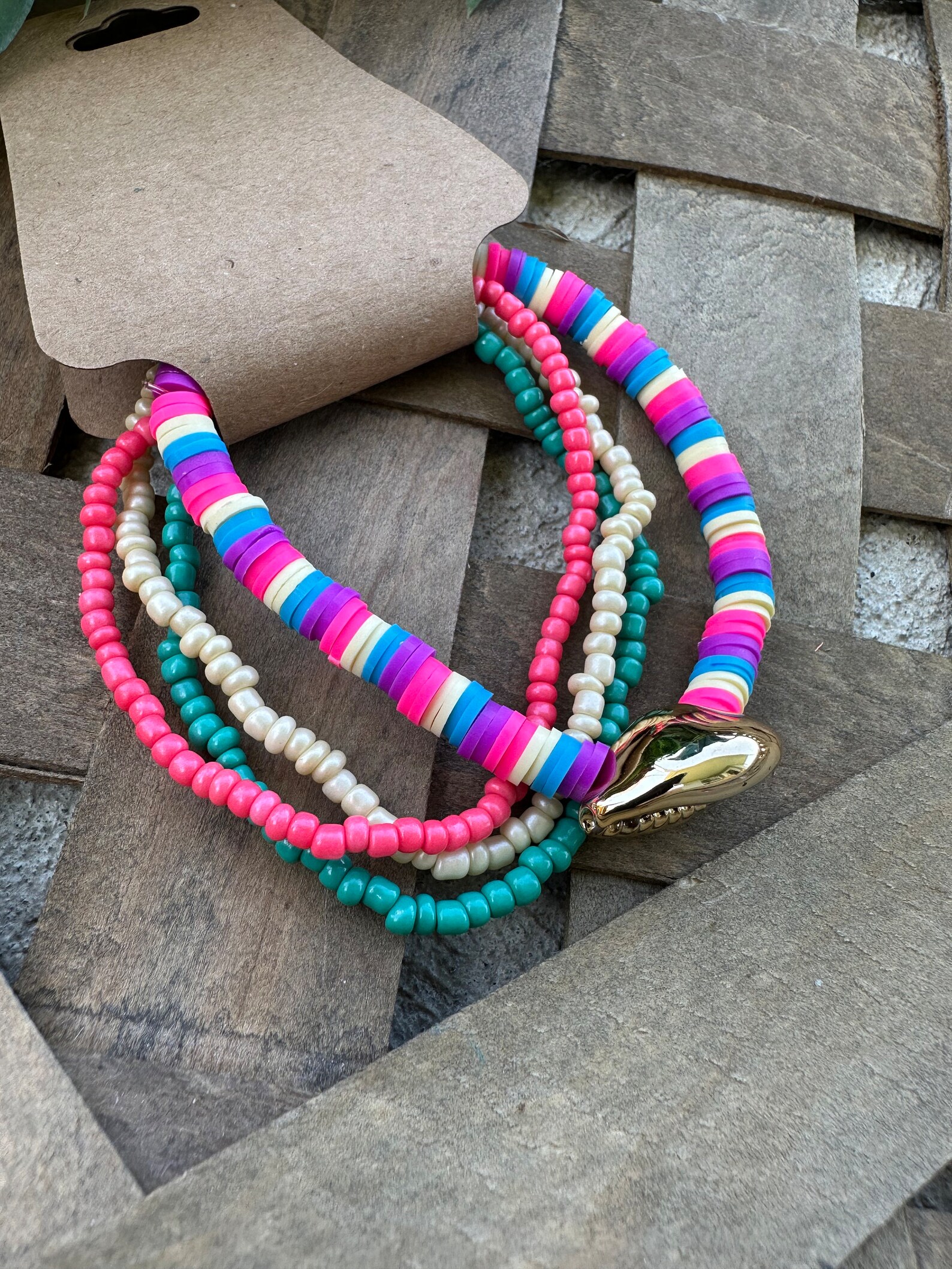 Bracelet Stack | Seed Bead Bracelet | Clay Bead Bracelet | Gold ...