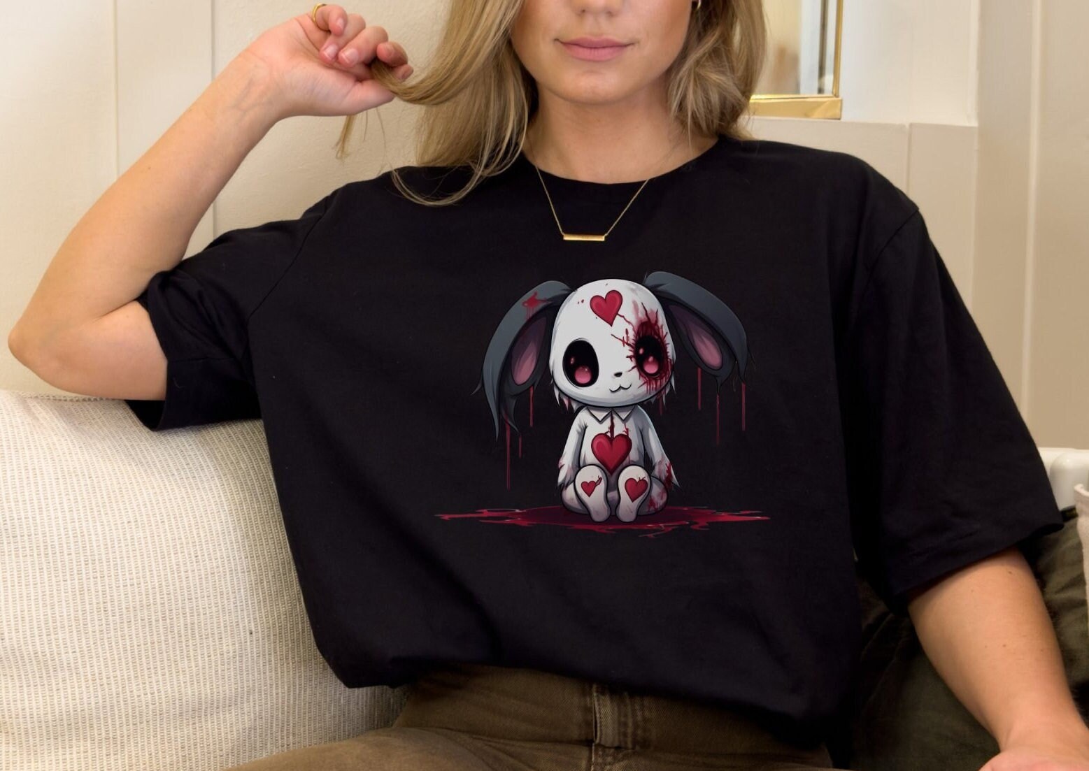 Creepy Cute Rabbit T-shirt, Yami Kawaii Hoodie, Plus Sized Goth Shirt ...