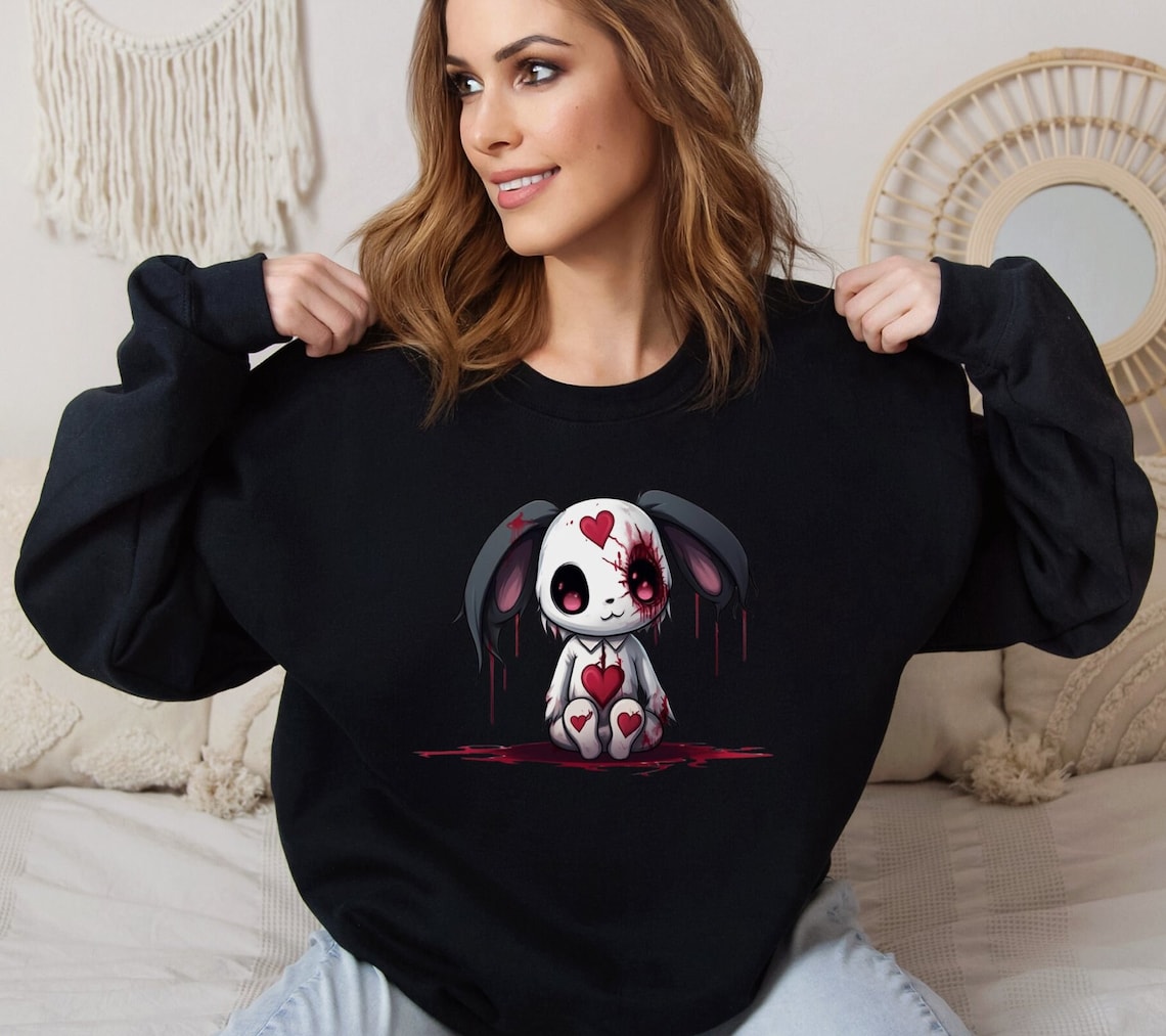 Creepy Cute Rabbit T-shirt, Yami Kawaii Hoodie, Plus Sized Goth Shirt ...